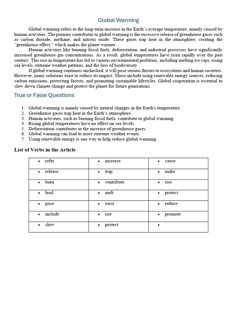 True False and Narrative | PDF | Climate Change | Greenhouse Gas