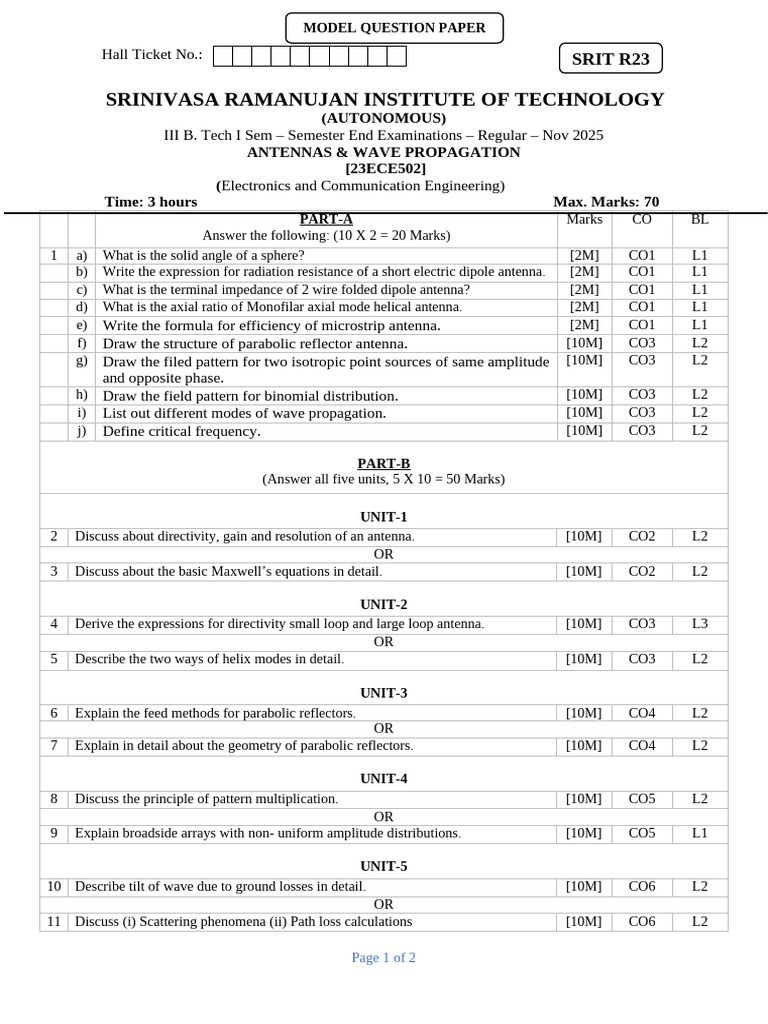 Awp Model Question Paper 4 - Srit r23 | PDF | Antenna (Radio ...