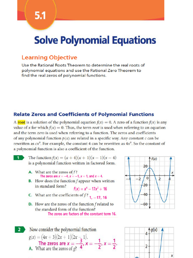 G11 LESSON 5.1 Solving Polynomial Equations | PDF