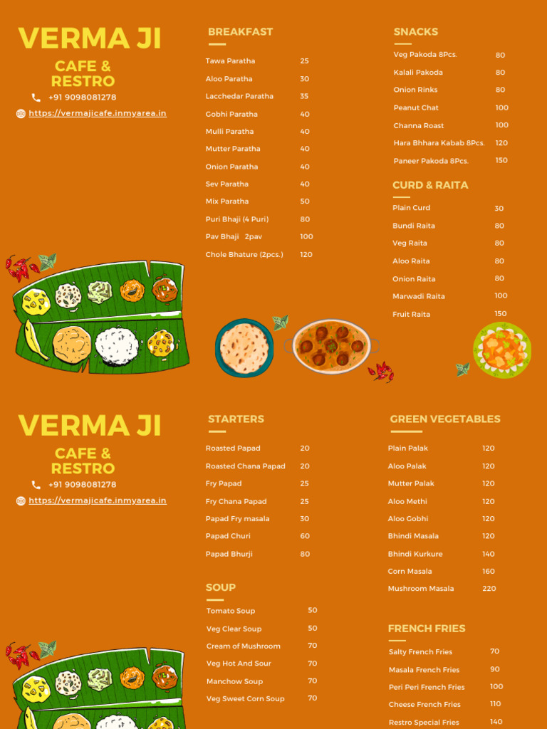 Varied Vegetarian Menu at Verma Ji | PDF | Pizza | Sandwich