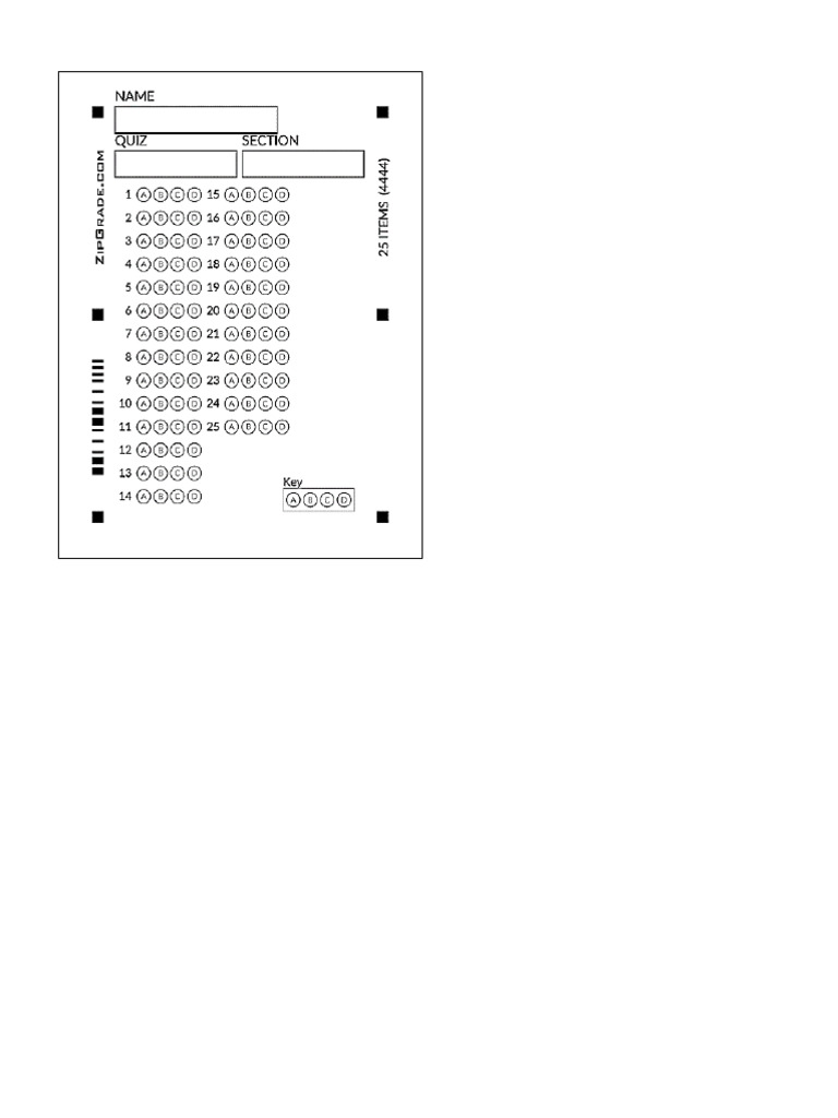 25 Items Zipgrade Printable Short Bond | PDF