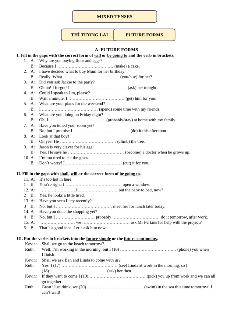 Future Forms Practice Exercises | PDF
