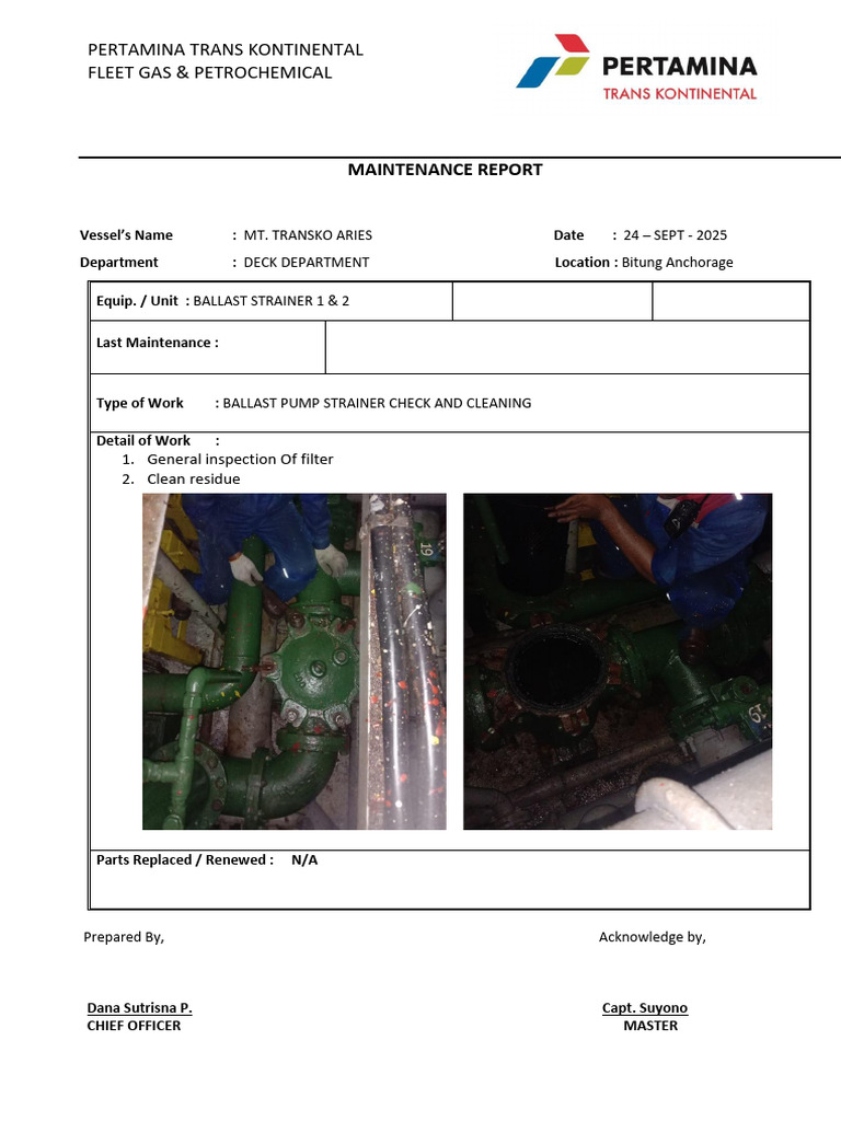 MT. Transko Aries Maintenance Report | PDF