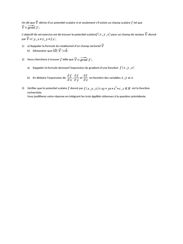 Trouver le potentiel scalaire d'un champ vectoriel | PDF