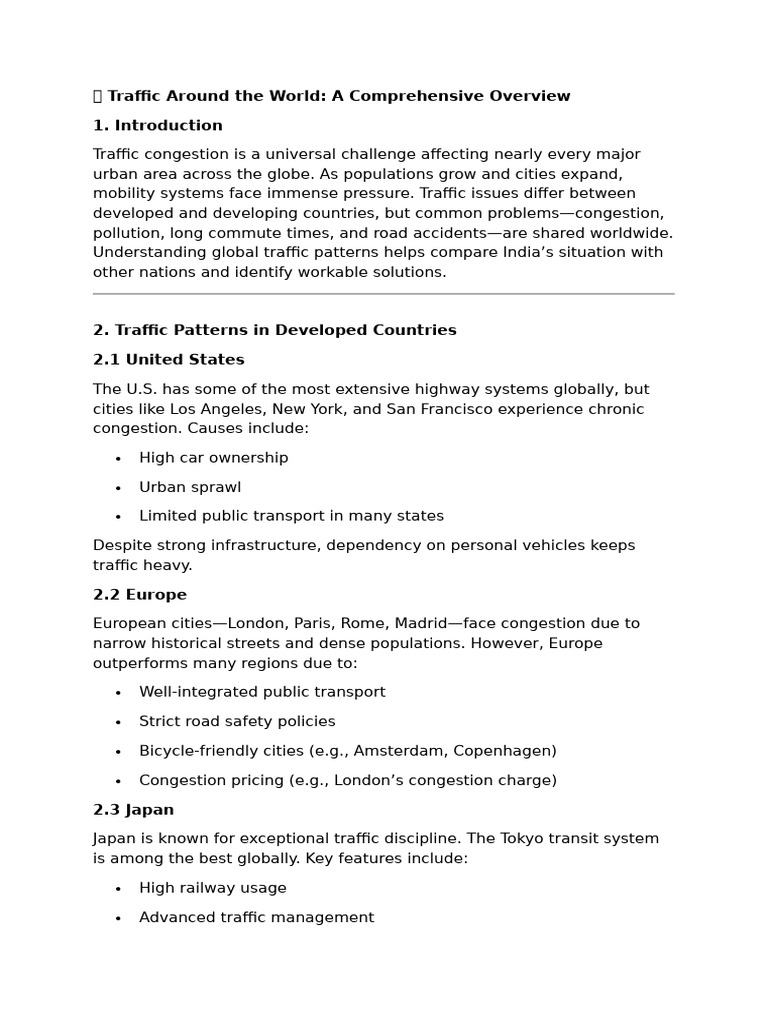 Global Traffic Patterns and Solutions | PDF | Traffic Congestion ...
