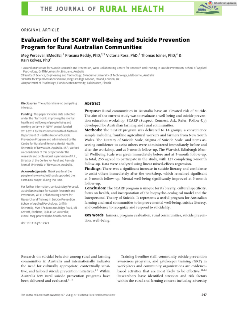 The Journal of Rural Health - 2019 - Perceval - Evaluation of The SCARF ...