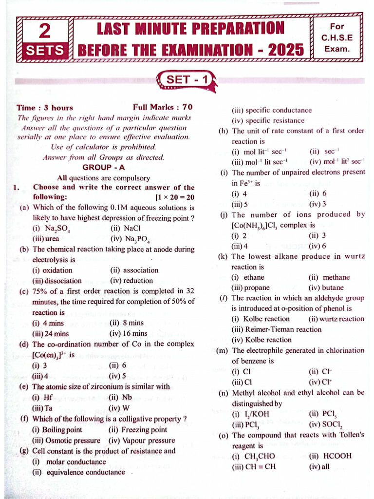 Pyq Chemistry Class 12 Chse Board | PDF