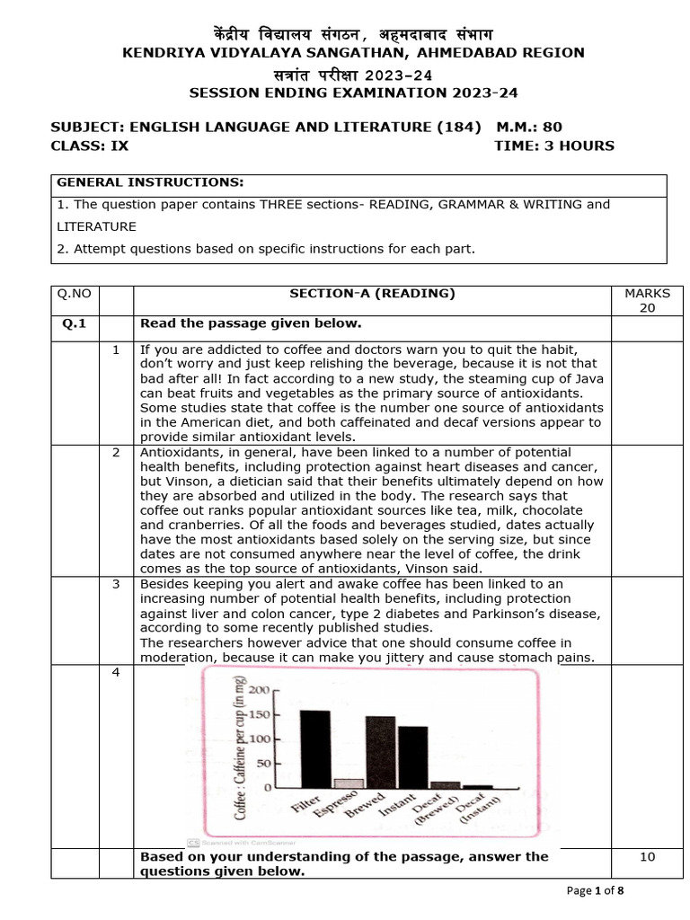 QP English Ix See 2023 24 PDF | PDF | Coffee | Caffeine