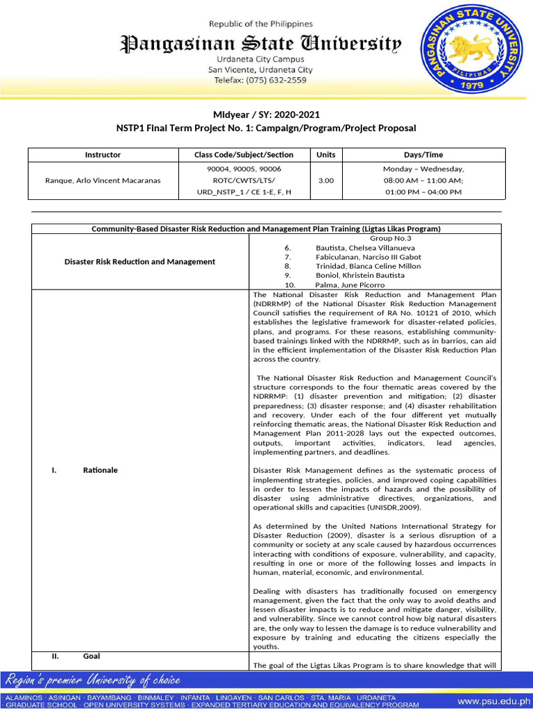 Munity-Based DRRM Plan Training (Ligtas Likas Program) | PDF ...