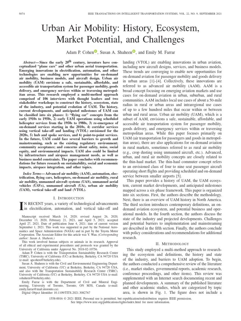 Urban Air Mobility: History and Challenges | PDF | Unmanned Aerial ...
