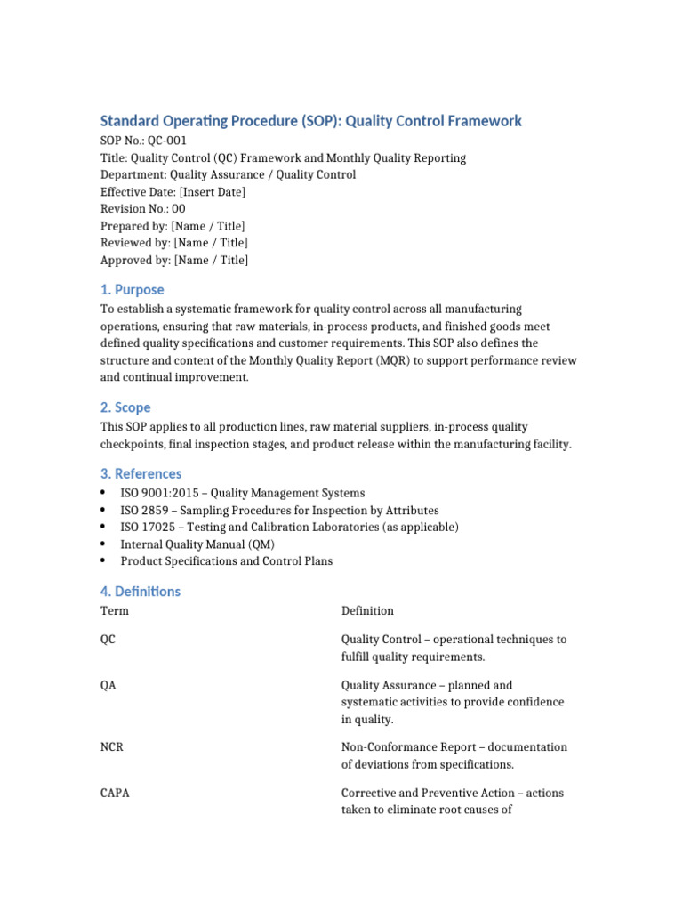 Quality Control SOP and Reporting Guide | PDF | Quality Assurance ...