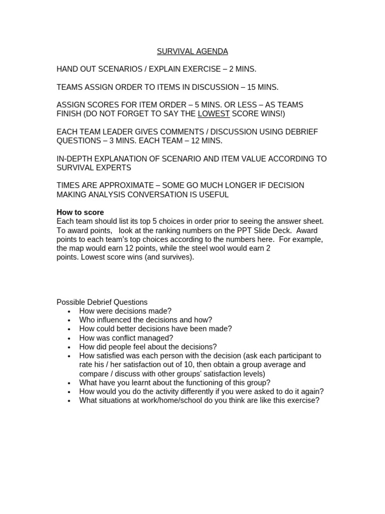 Survival Team Decision-Making Exercise | PDF