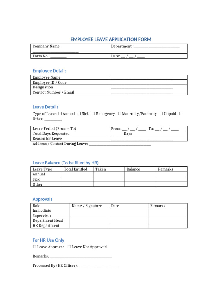 Employee Leave Application Form | PDF