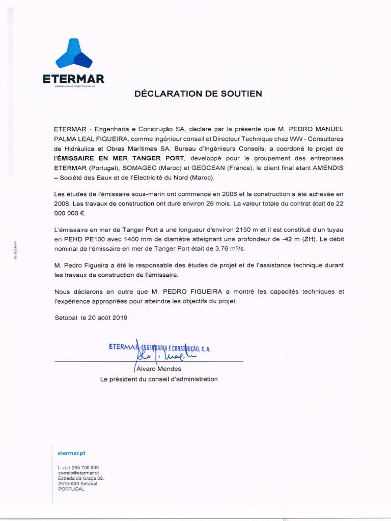 Attestation - ETERMAR - Emissaire TangerPort | PDF