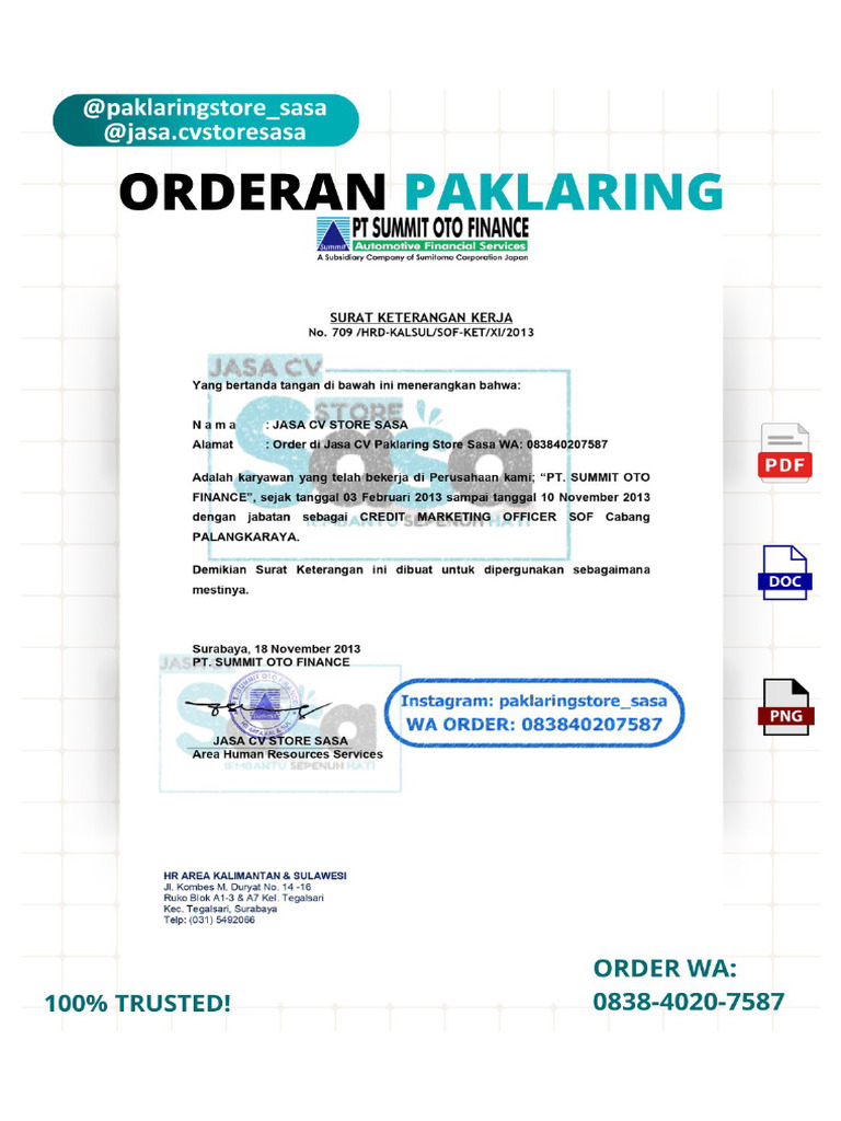 Surat Paklaring PT. Summit Oto Finance | PDF