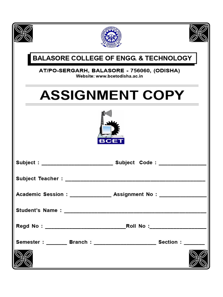 Assignment, Quiz and Surprise Test Cover Page | PDF