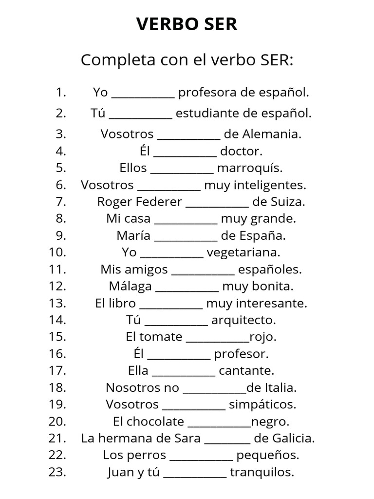 Ejercicios del verbo SER en español | PDF