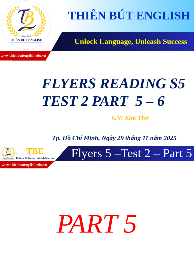 Flyers Reading s5 Test 2 Part 5 - 6 | PDF