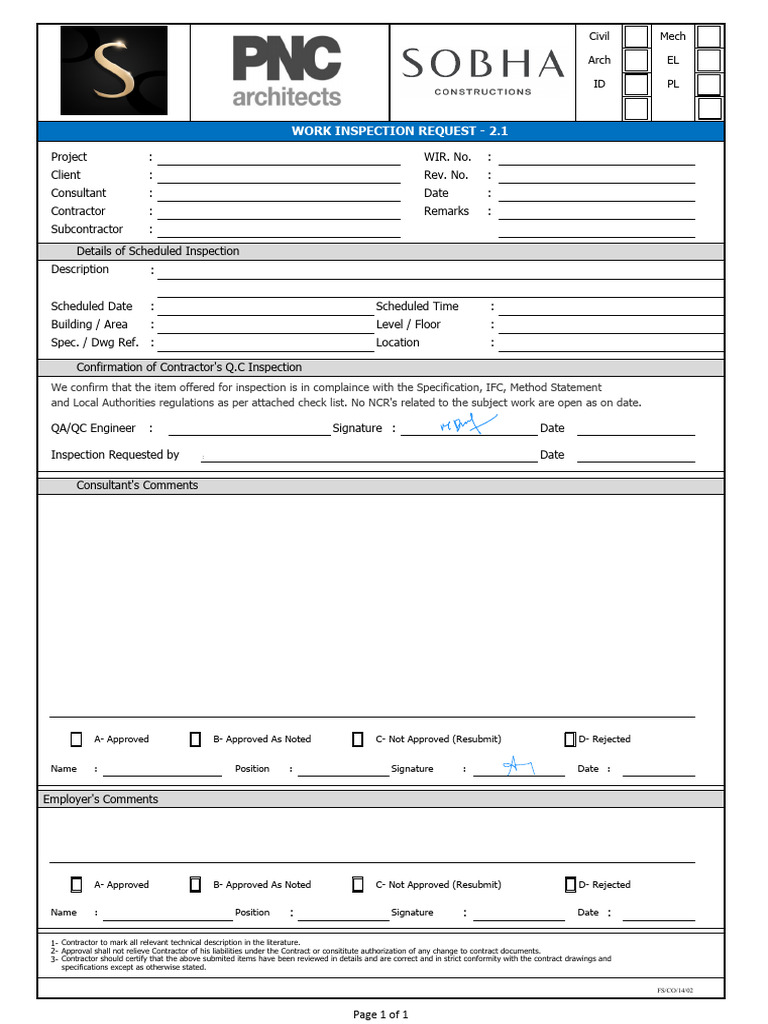 Work Inspection Request for MEP Systems | PDF