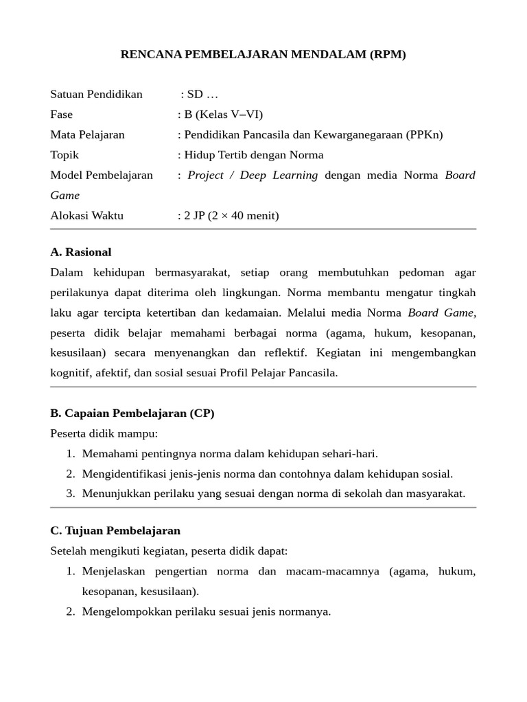 Modul Ajar Norma Board Game | PDF