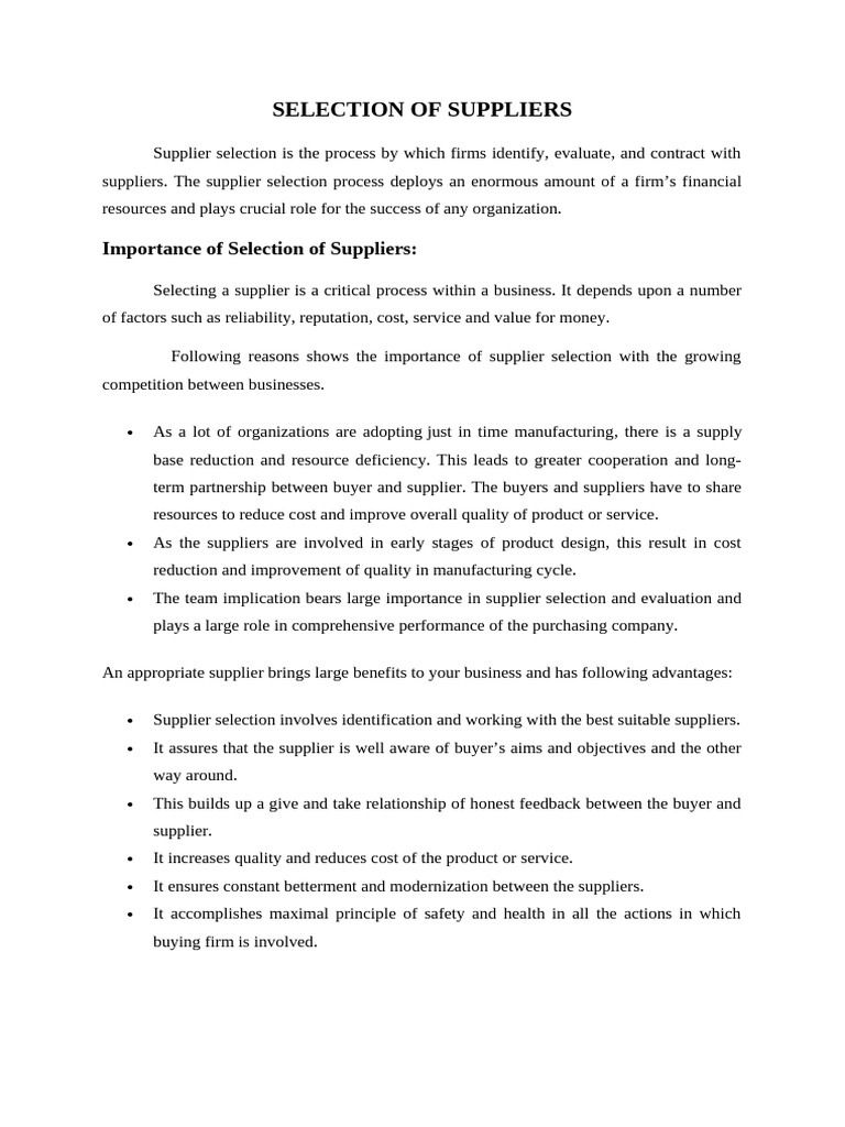 20pba109ilavarasi - Selection of Suppliers | PDF | Supply Chain ...