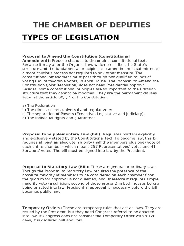 Types of Legislation in Brazil's Congress | PDF | Constitutional ...