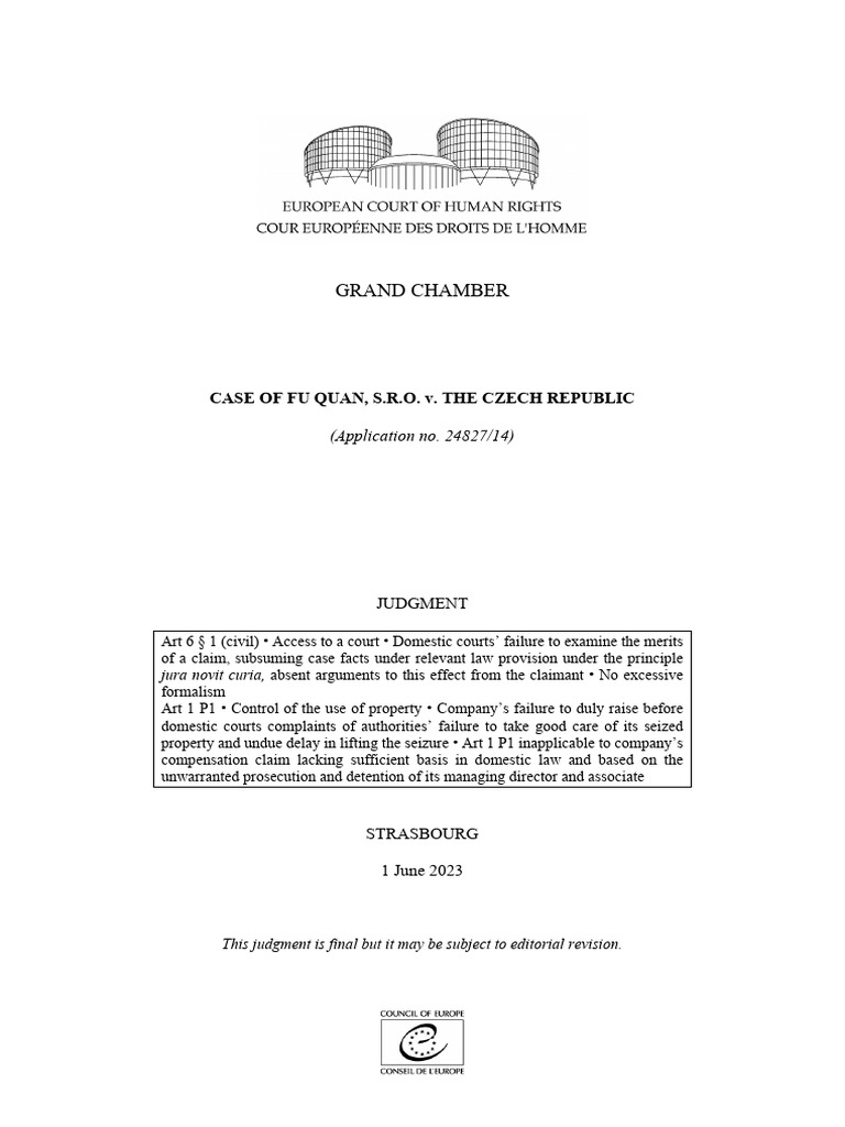 Case of Fu Quan, S.R.O. v. The Czech Republic | PDF | Standing (Law ...