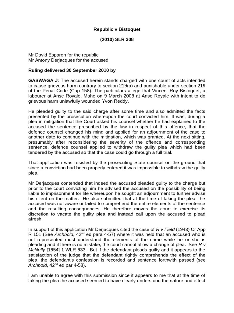 R v Bistoquet (CO 242008) 2010 SCSC 79 (30 September 2010) (2) | PDF | Plea | Acquittal