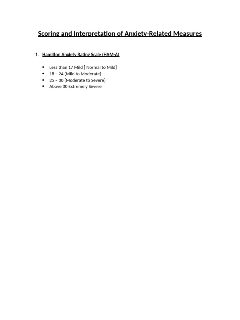 Anxiety Measure Scoring Guide | PDF