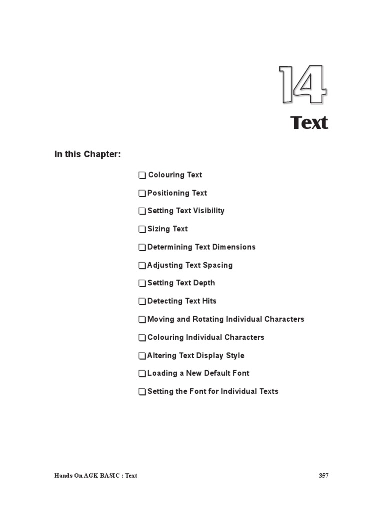 Hands On AGK Chapter 14 Text | PDF | Typefaces | String (Computer Science)