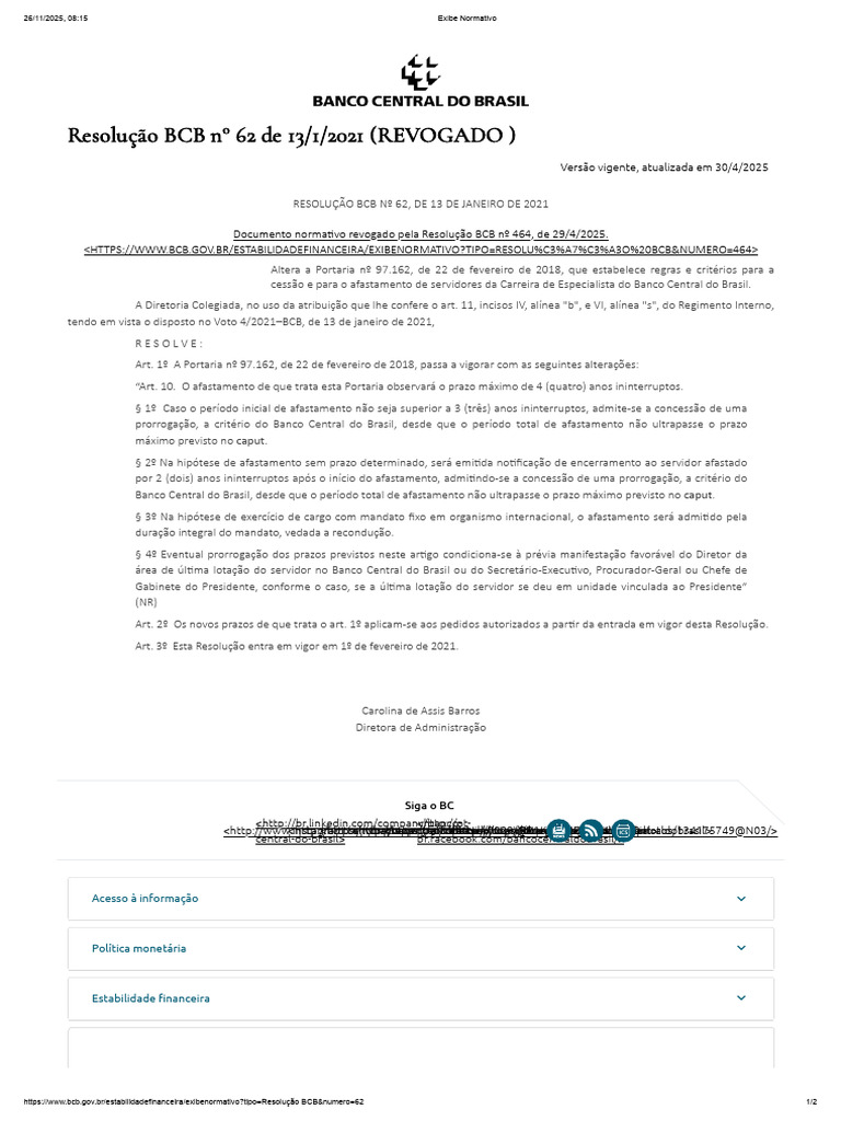 Alterações na Portaria de Afastamento BCB | PDF