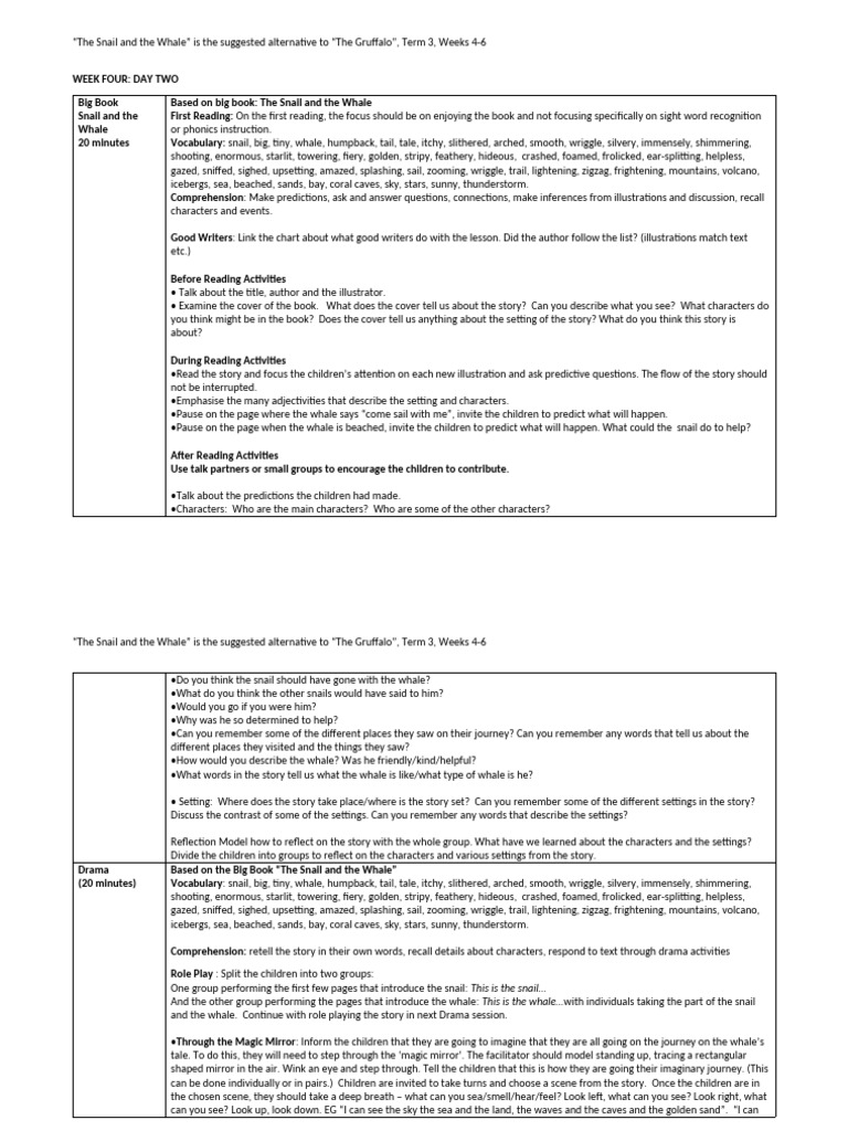 "Teaching 'The Snail and the Whale': Activities" | PDF | Reading ...