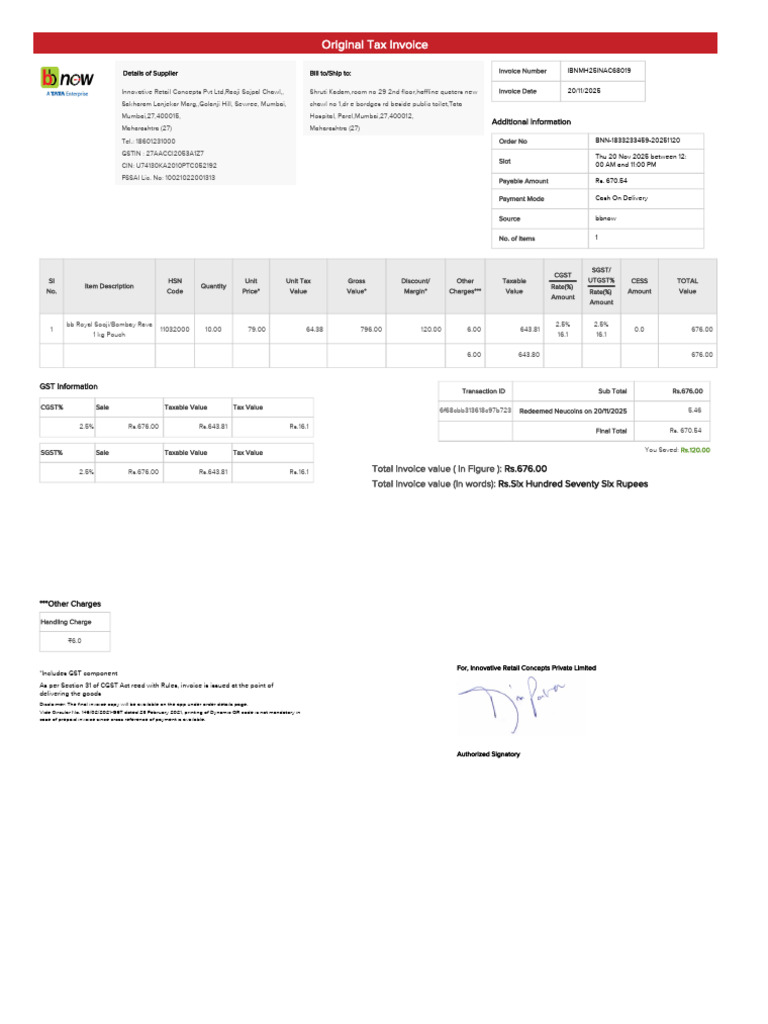 Invoice From BB 1833233459 | PDF | Invoice | Taxation