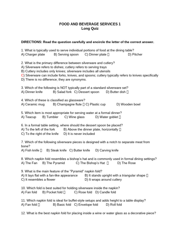 FBS Long Quiz | PDF | Tableware