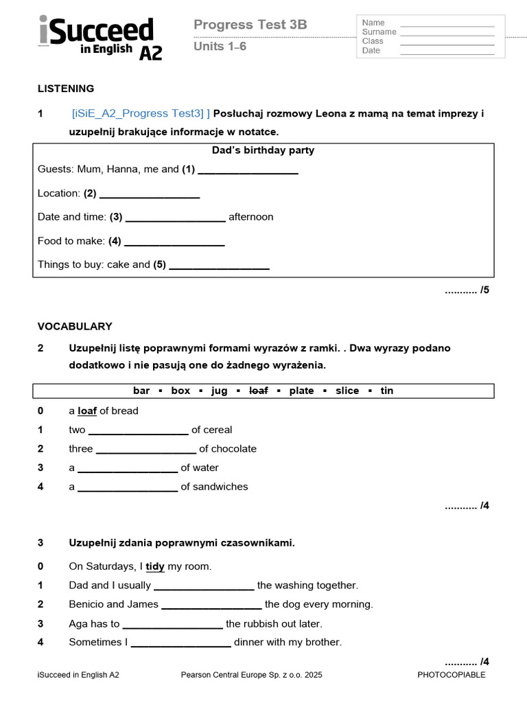 iSucceed in English A2 Test Materials | PDF | Foods | Cooking