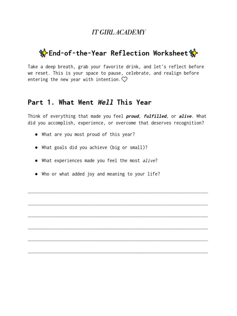 Copy of End-of-the-Year Reflection Worksheet - Google Docs | PDF