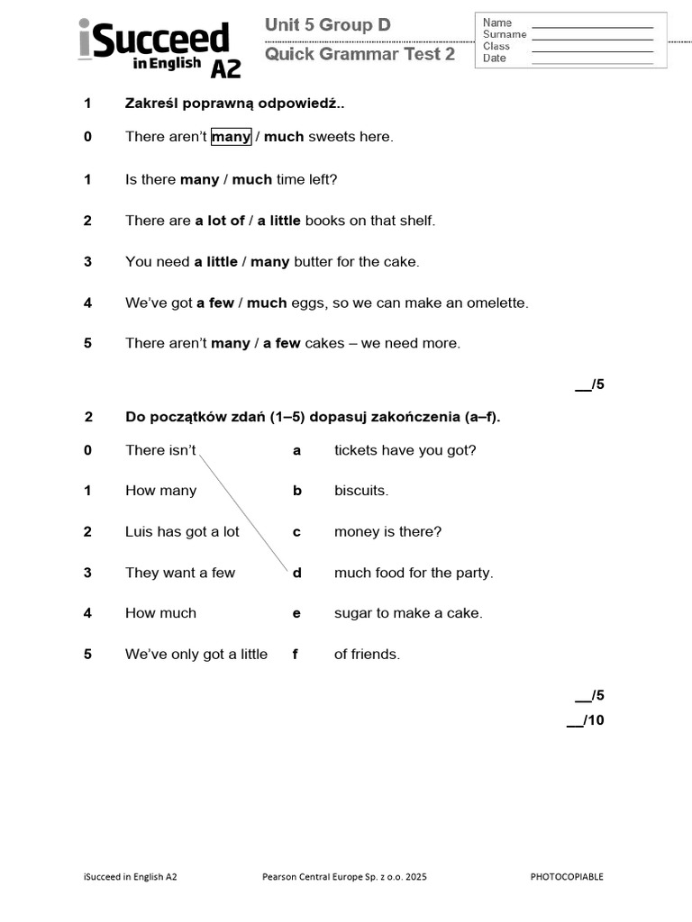 Unit 5 Group D Quick Grammar Test 2 | PDF