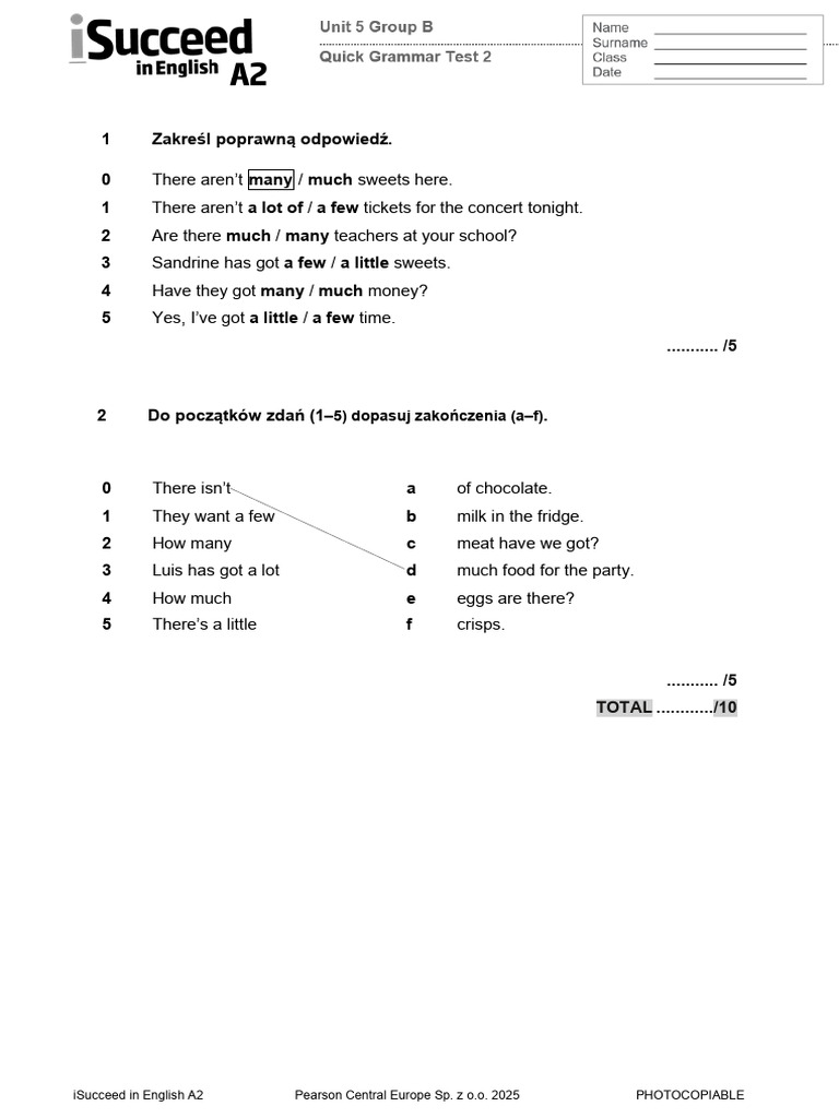 Unit 5 - Quick Grammar Test 2 - Group B | PDF