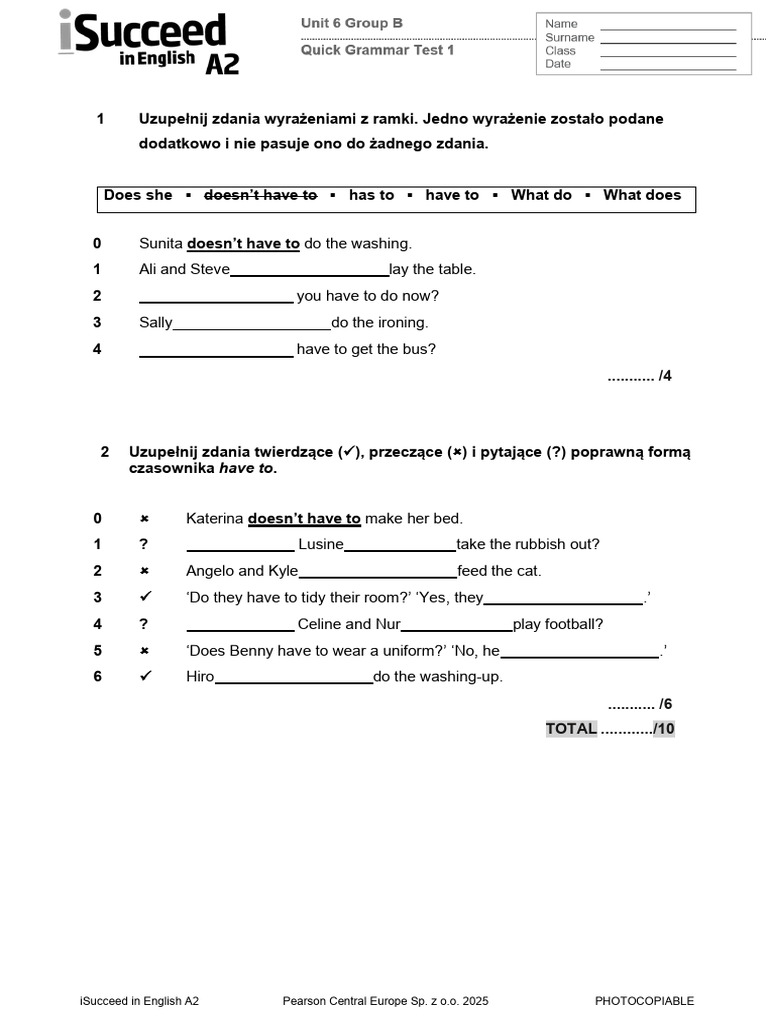 Unit 6 - Quick Grammar Test 1 - Group B | PDF