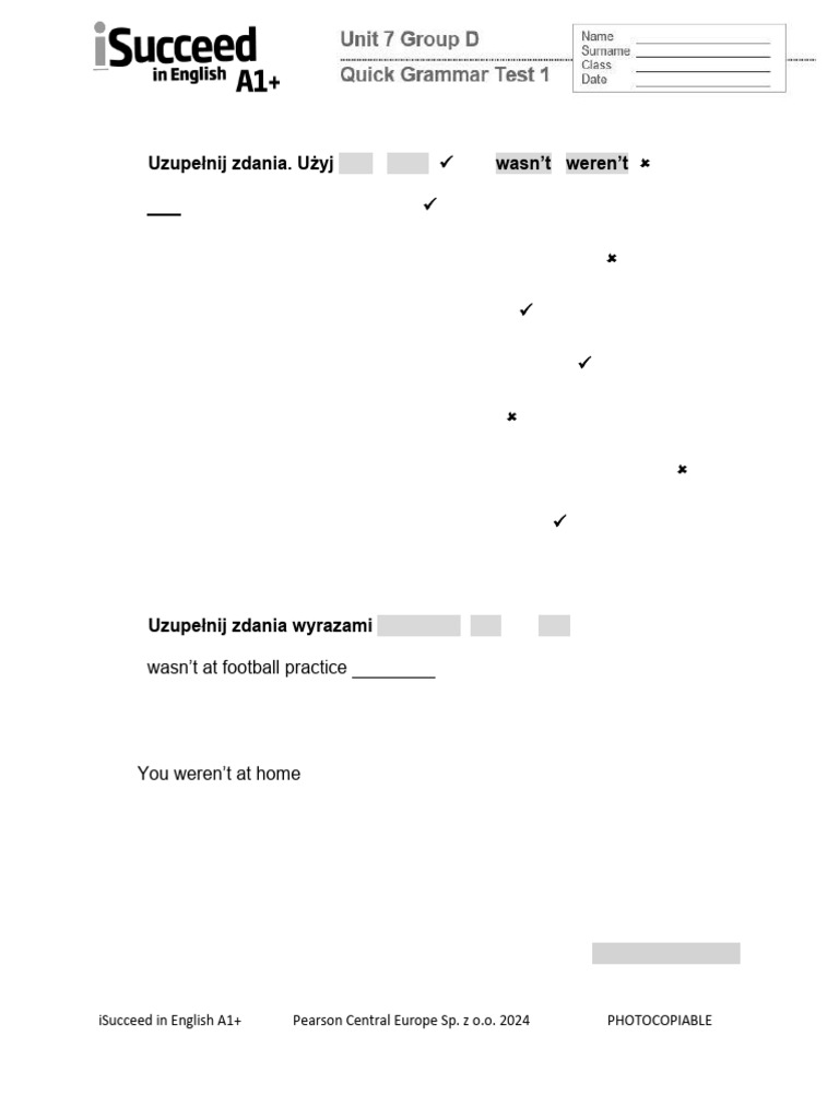 Unit 7 - Quick Grammar Test 1 - Group D | PDF