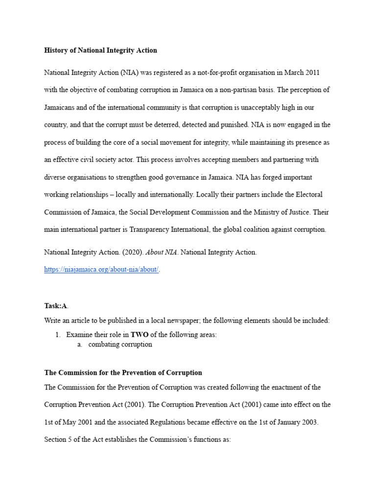 National Integrity Action's Role in Jamaica | PDF | Corruption ...