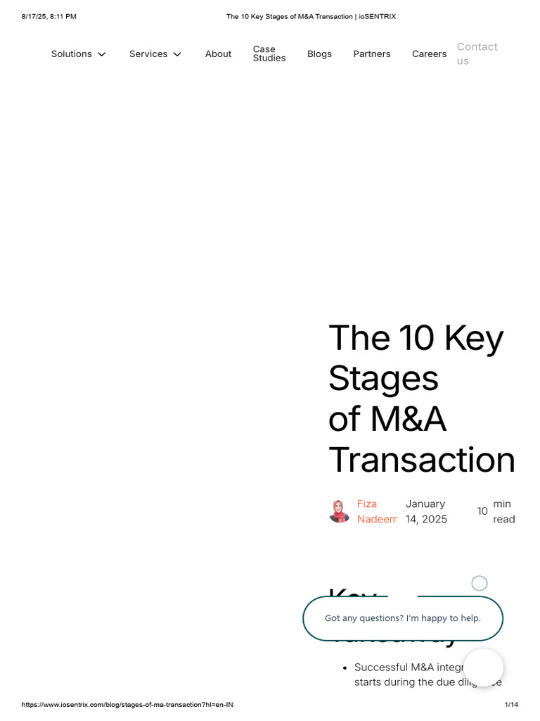 The 10 Key Stages of M&a Transaction - IoSENTRIX | PDF | Mergers And ...