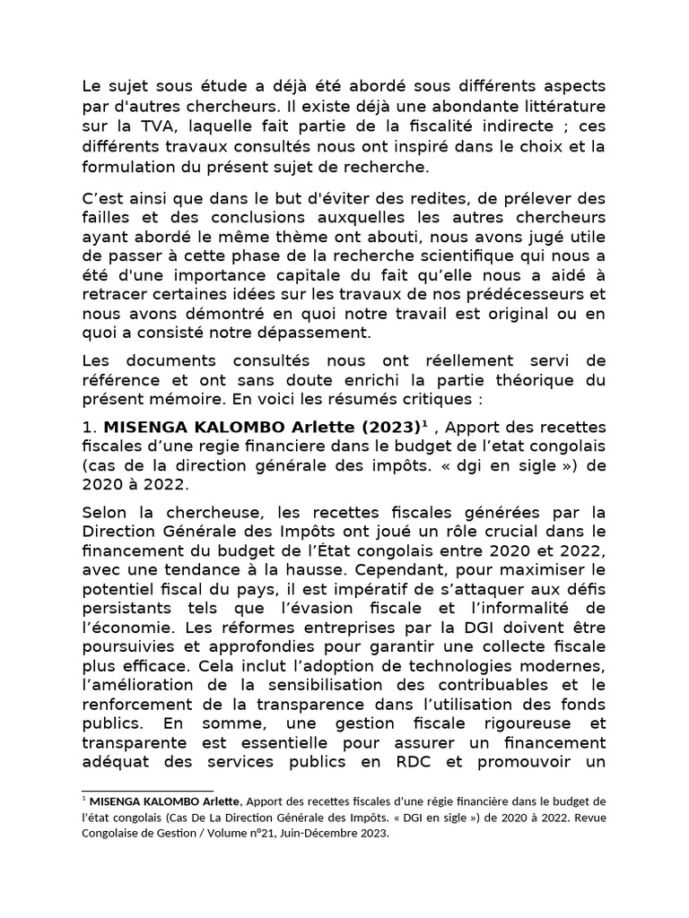 Analyse de la TVA et recettes fiscales en RDC | PDF | Impôts | Taxe sur ...