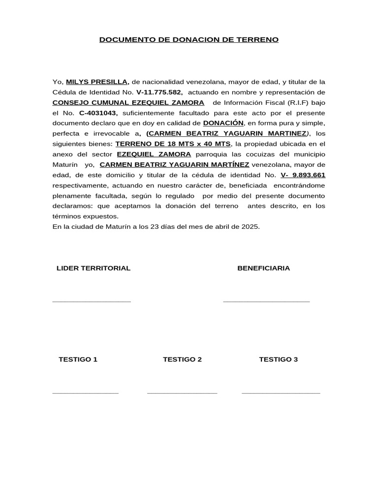 Donación de Terreno en Maturín | PDF