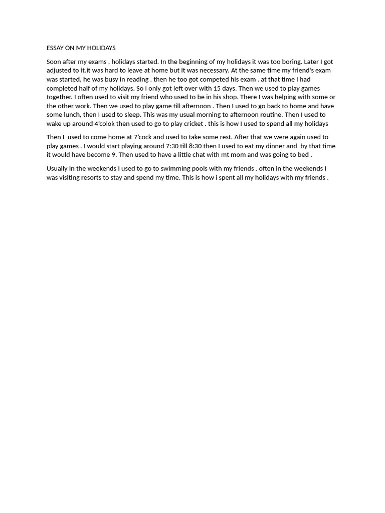Essay On My Holidays | PDF