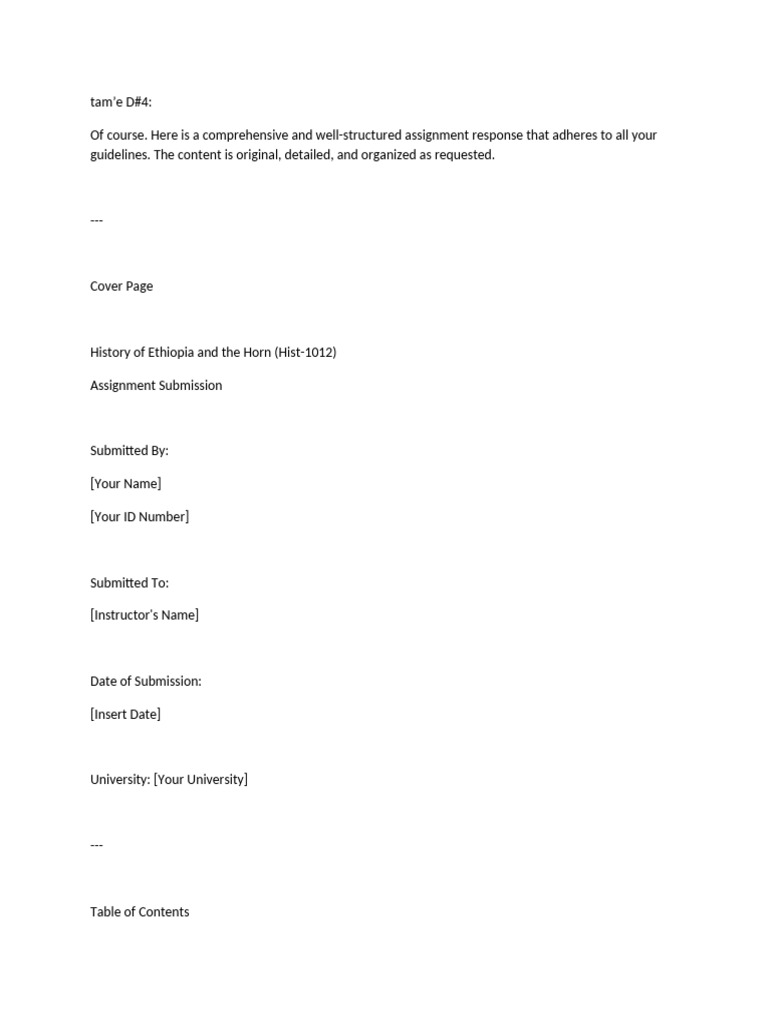 History Assignment | PDF | Ethiopia