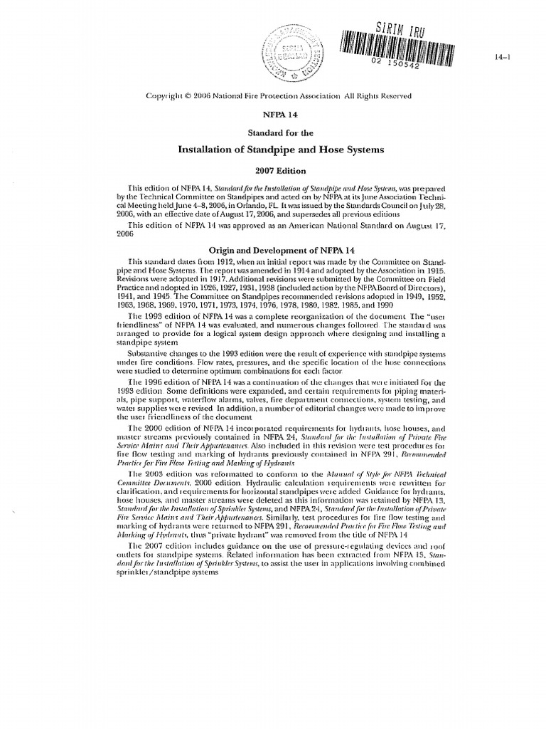 Nfpa 14-2007 | PDF
