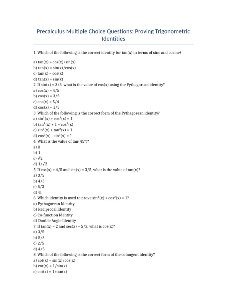 Precalculus Written Task 3 | PDF | Trigonometric Functions | Complex ...