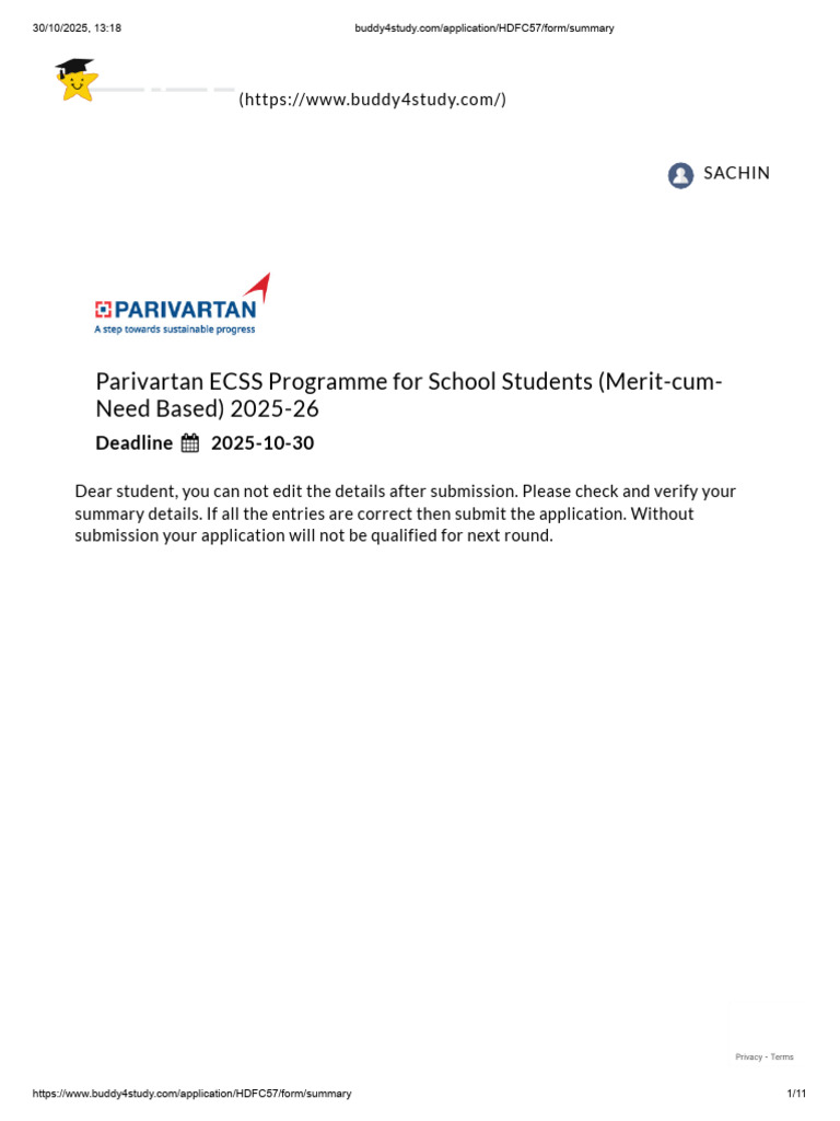 Parivartan ECSS Scholarship Application 2025 | PDF | Government And ...