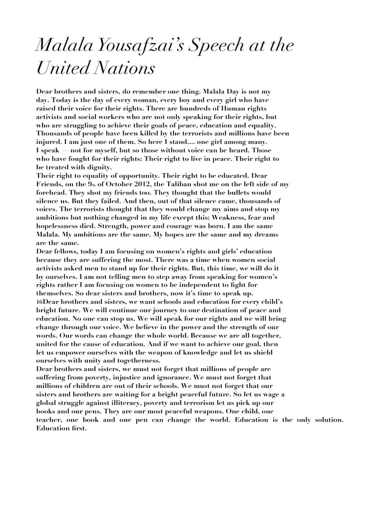 Malala Speech | PDF | Malala Yousafzai